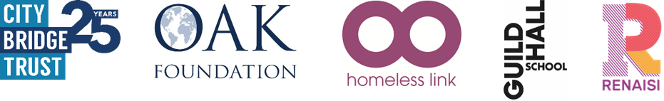 Logos for City Bridge Trust, Oak Foundation, Homeless Link, Guildhall ...