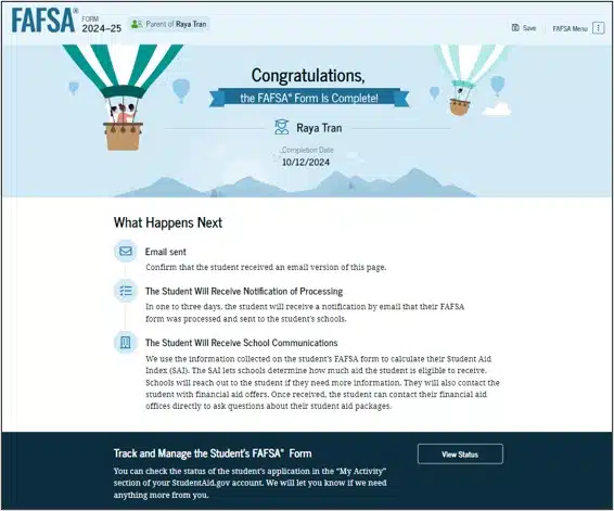 2024-2025 FAFSA Submission Page