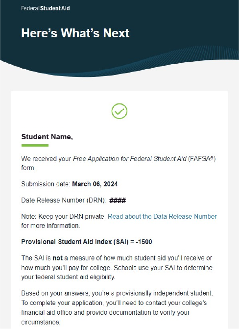 24-25 FAFSA Confirmation Email