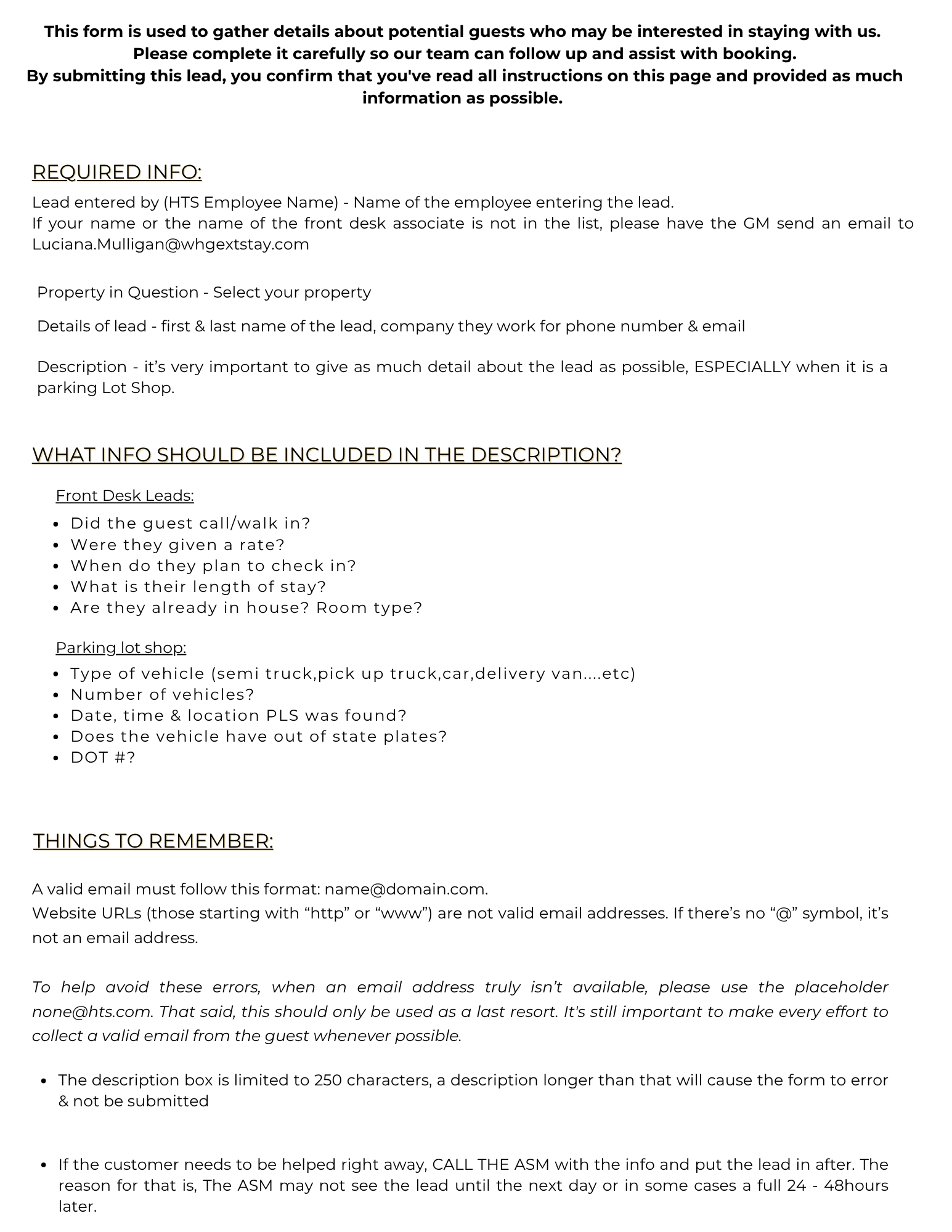 lead instruction page