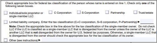 W9 Tax Classification Screenshot