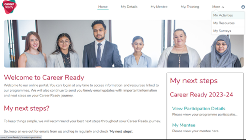 A screenshot of the Career Ready portal homepage