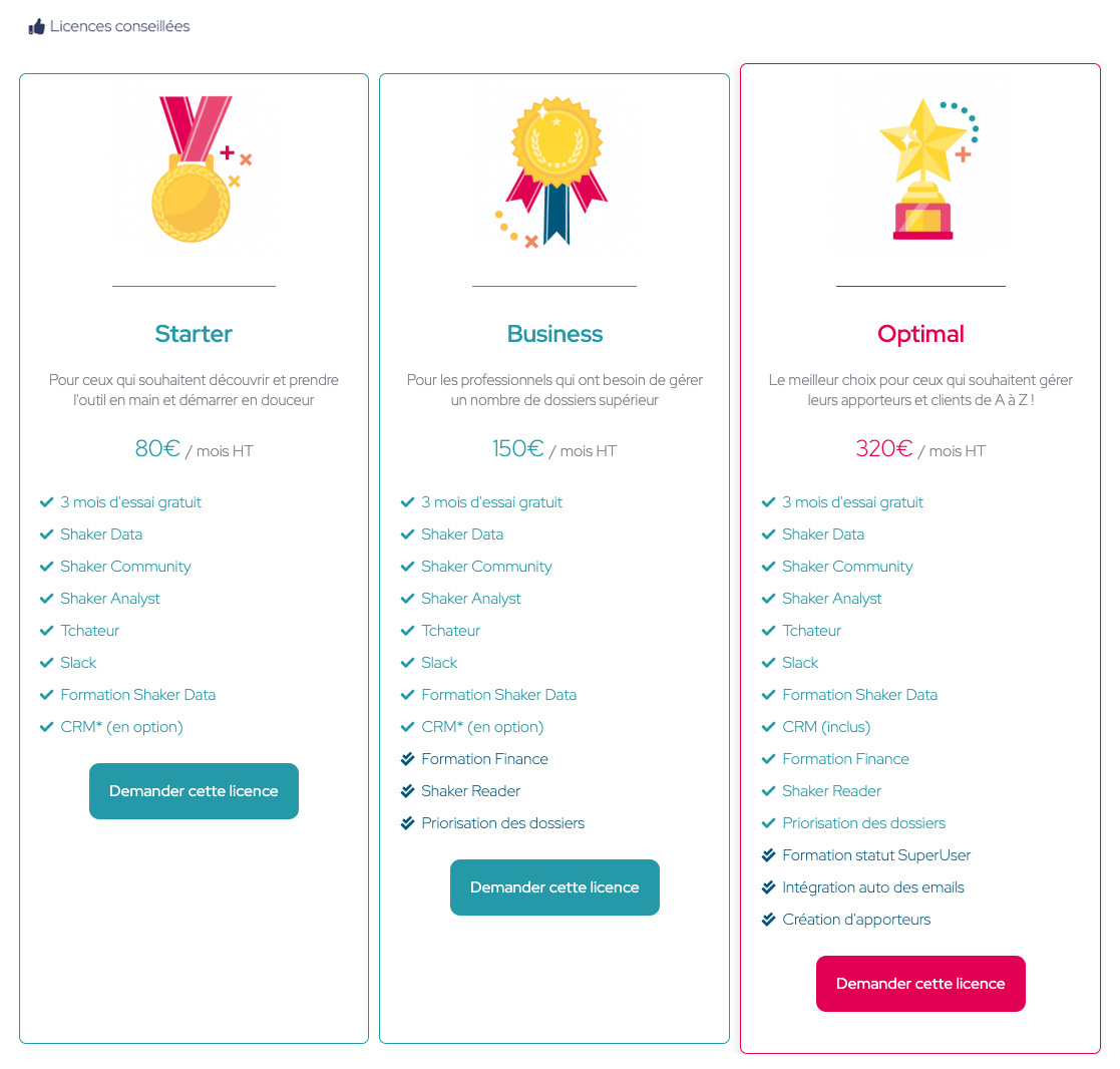 Formulaire de régularisation de paiement des licences Shaker Data